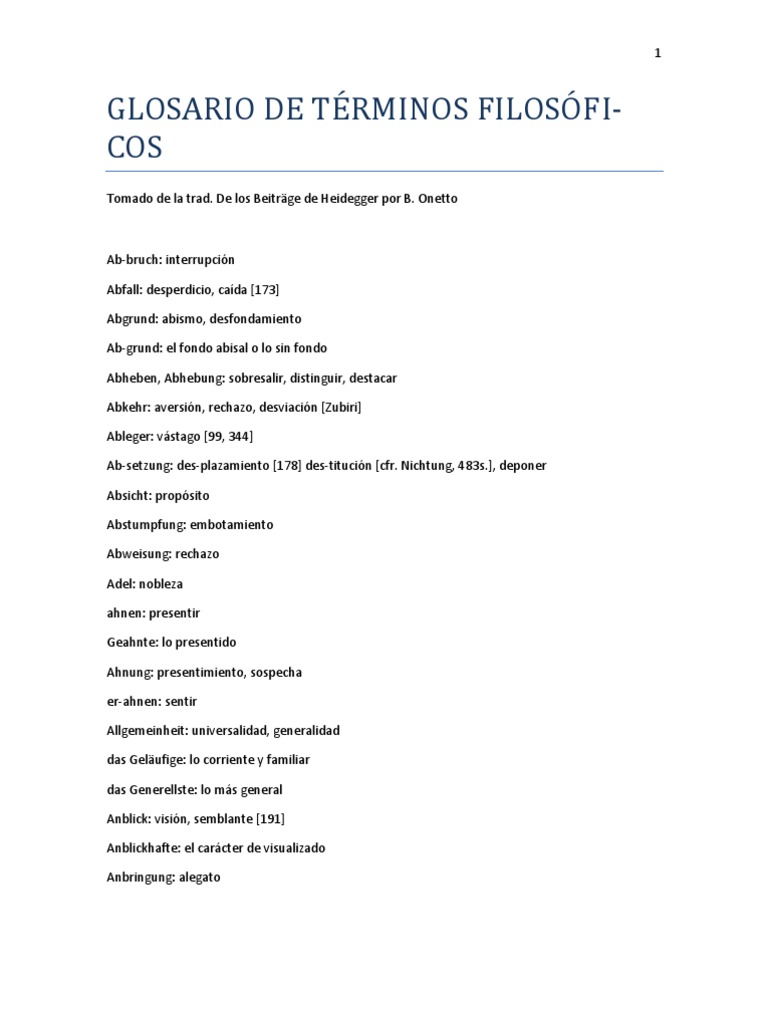 GLOSARIO de Beitrage de Heidegger. Trad. Onetto | PDF | Martin ...