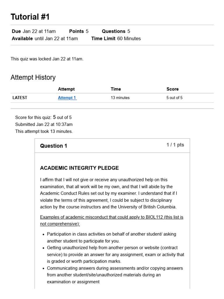 Tutorial #1 - BIOL 112 Tutorial Biology of The Cell | PDF