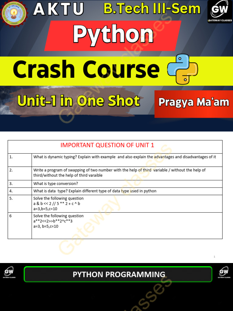 Python u 1 One Shot Notes | PDF | Variable (Computer Science) | Python ...