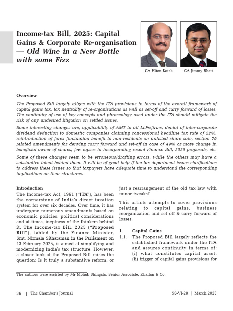 Income Tax Bill 2025: Capital Gains Overview | PDF | Capital Gains Tax ...