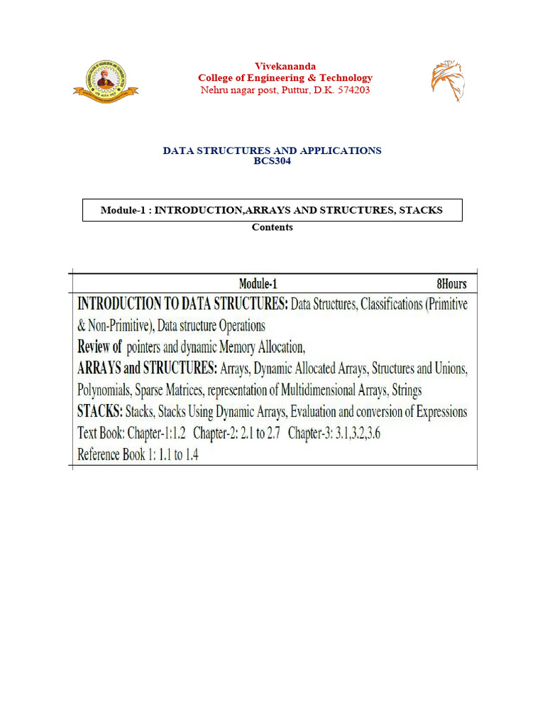 BCS304 DSA Module1 Notes | PDF | Matrix (Mathematics) | Pointer ...