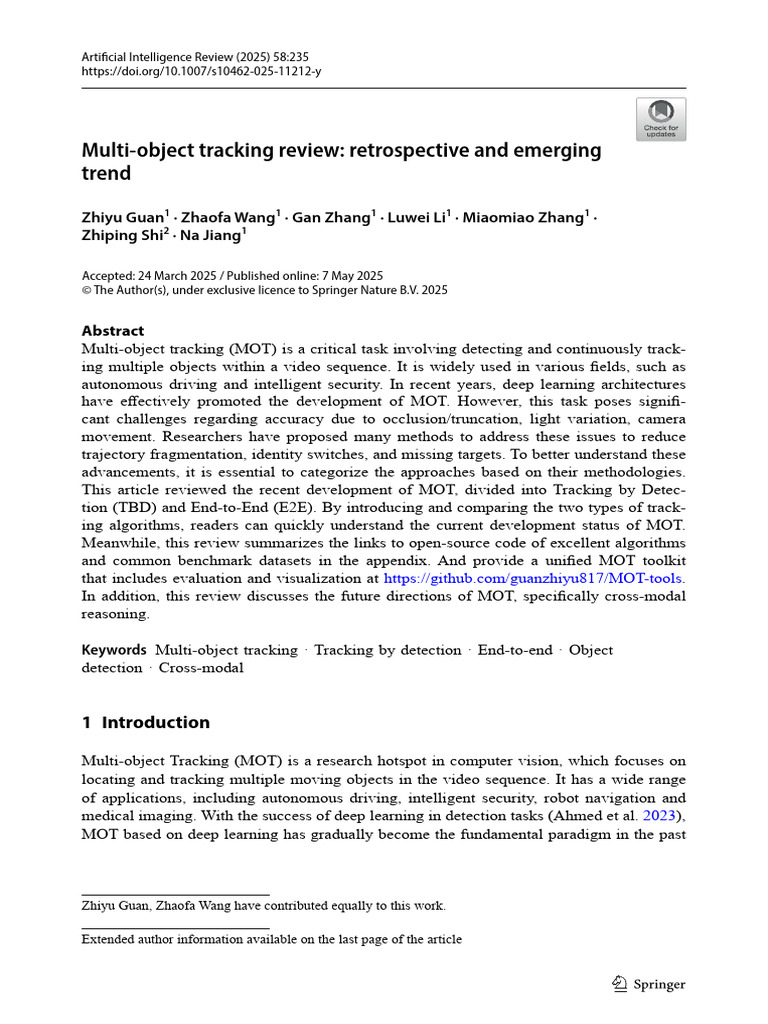 Multi-Object Tracking Review: Retrospective and Emerging Trend | PDF ...