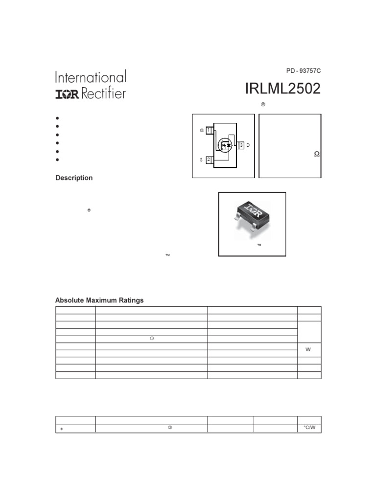 Fiche_technique_IRLML2502 | PDF | Semiconductor Devices | Semiconductors