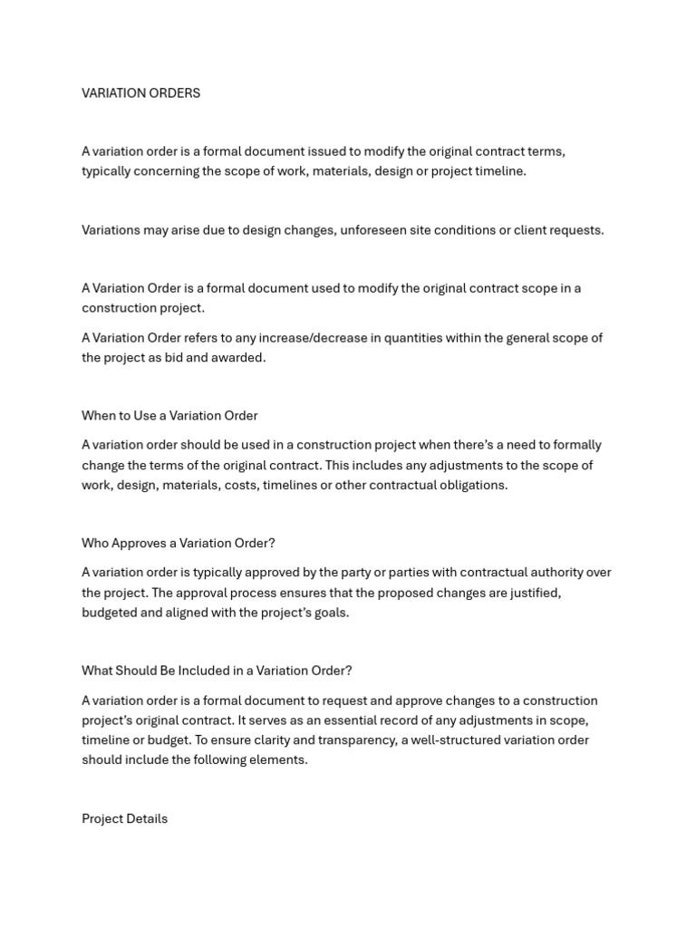 Variation Orders Part 1 | PDF | Specification (Technical Standard ...