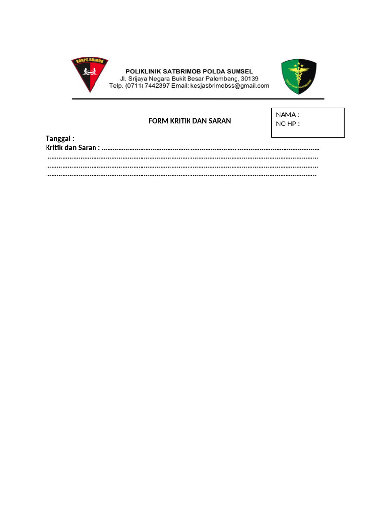 Form Kritik Dan Saran | PDF