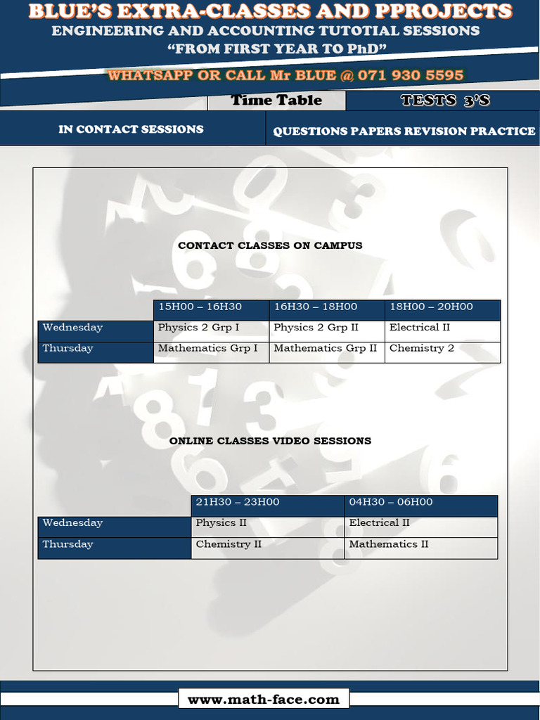 Blue's Classes Time Table Tests 3's | PDF