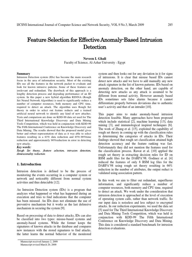 Feature Selection For Effective Anomaly-Based Intrusion Detection | PDF | Artificial Neural ...