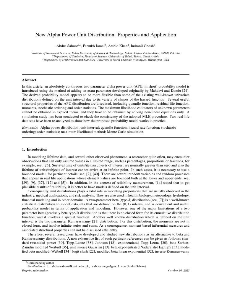 New Alpha Power Unit Distribution Proper | PDF | Probability ...