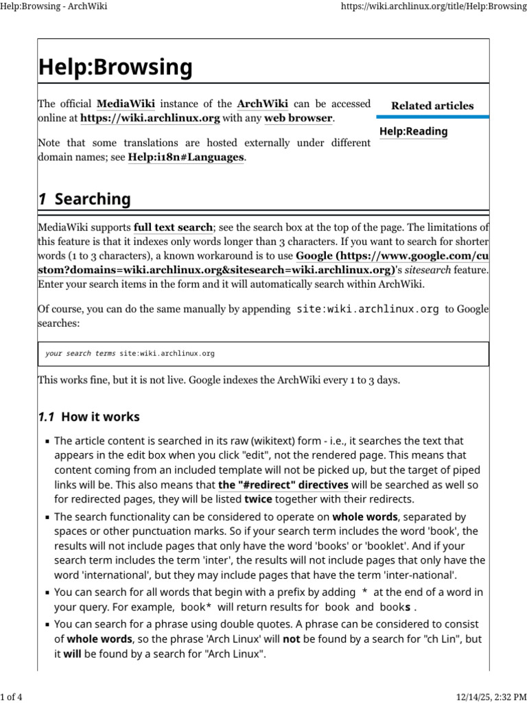 ArchWiki Browsing and Searching Guide | PDF | Wiki | Software