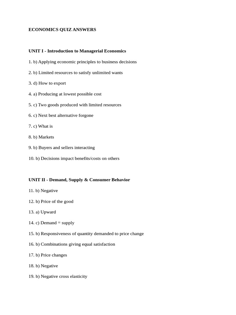 Economics Quiz Answers | PDF