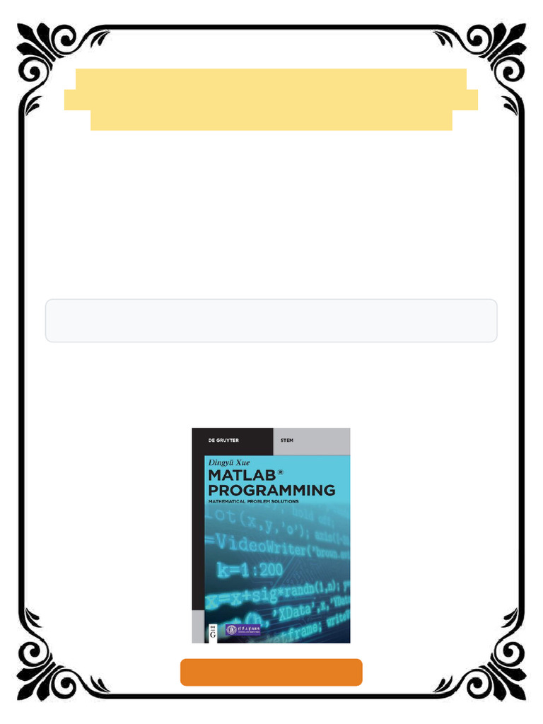 MATLAB Programming Mathematical Problem Solutions De Gruyter STEM 1st ...