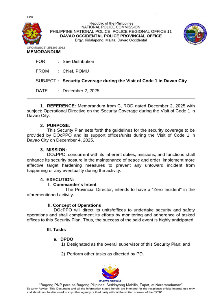 Security Coverage During The Visit of Code 1 in Davao City | PDF ...