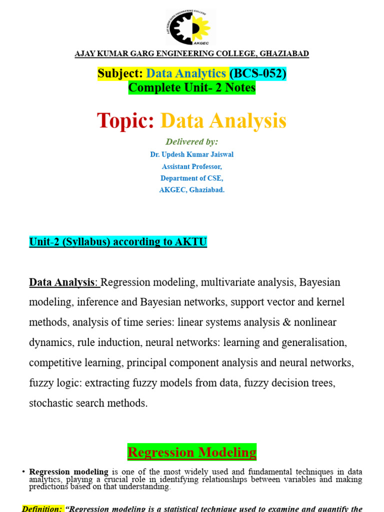 Data Analytics Unit-2 | PDF | Support Vector Machine | Linear Regression