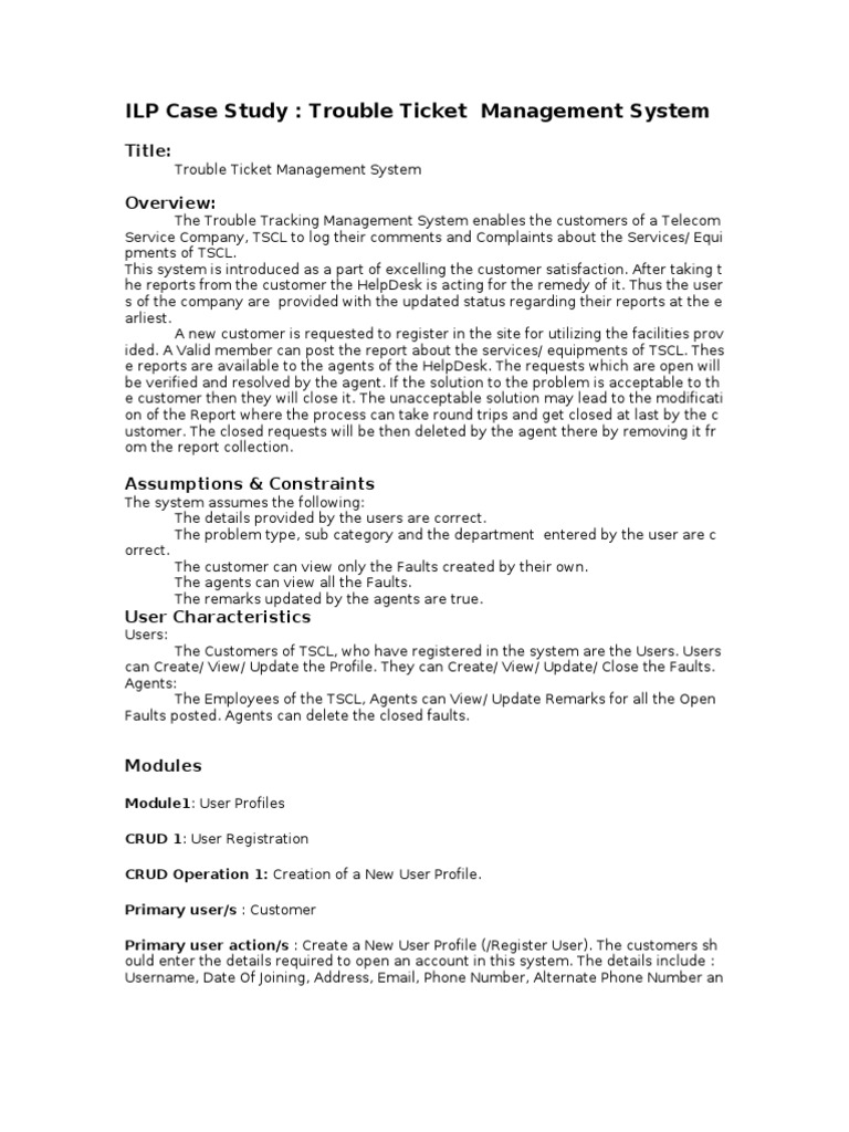 Case Study - Trouble Ticket Management System | PDF | User (Computing ...