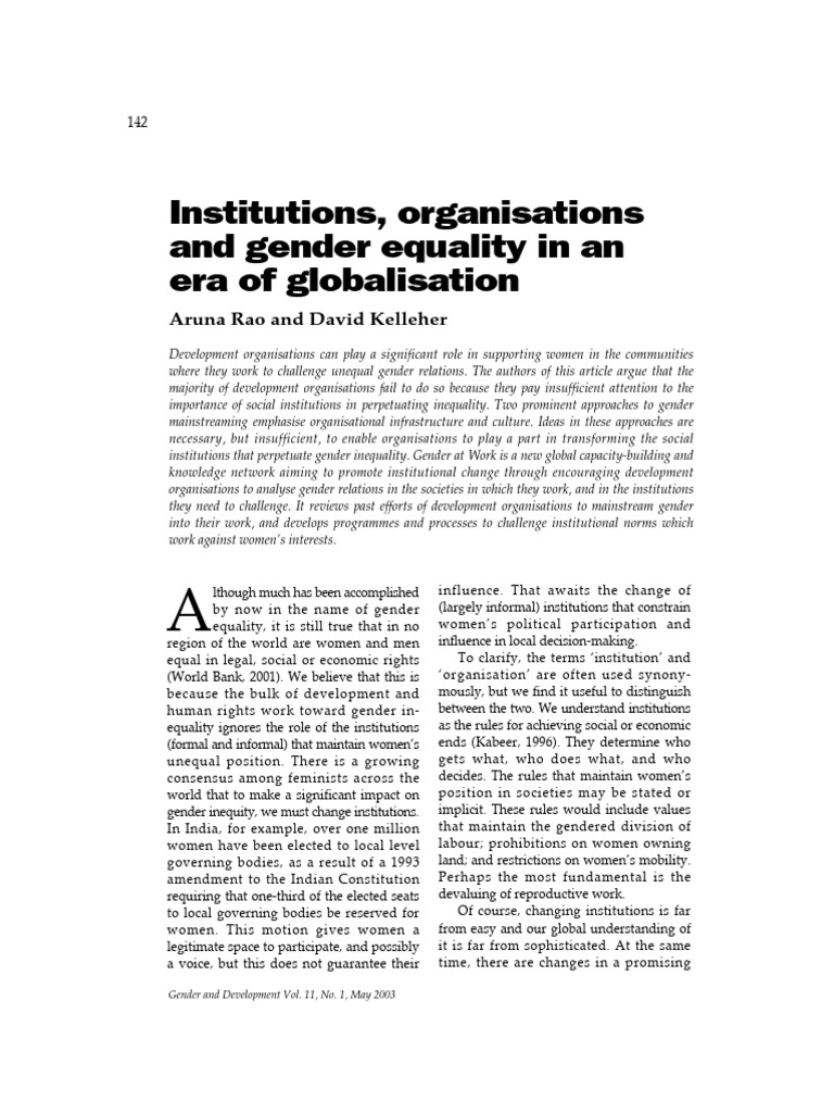 Institutions Organisations and Gender Equality Gender and Development ...
