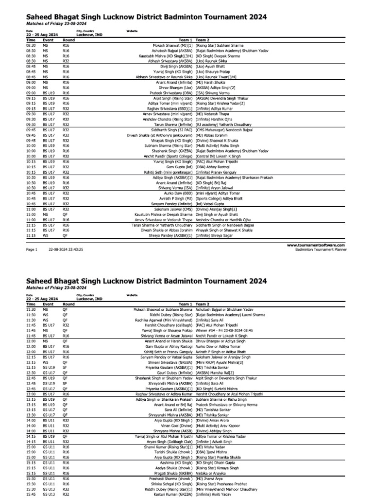 2nd Day (Order of Matches) (23nd August, 2024) | PDF