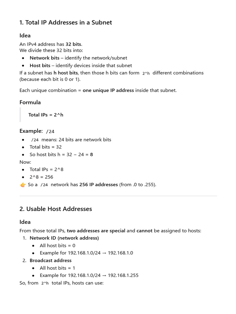 Subnetting Detailed Notes | PDF | Ip Address | Computer Architecture