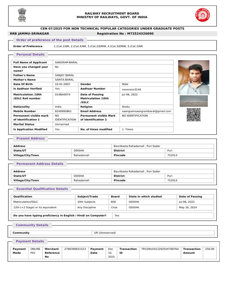 Order of Preference of The Post Details: Railway Recruitment Board ...