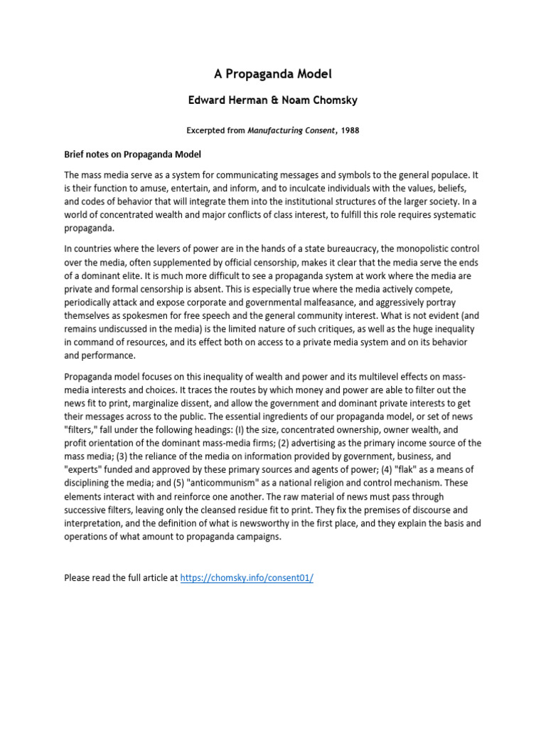 Propaganda Model Chomsky Herman (10) | PDF | Propaganda | Human ...