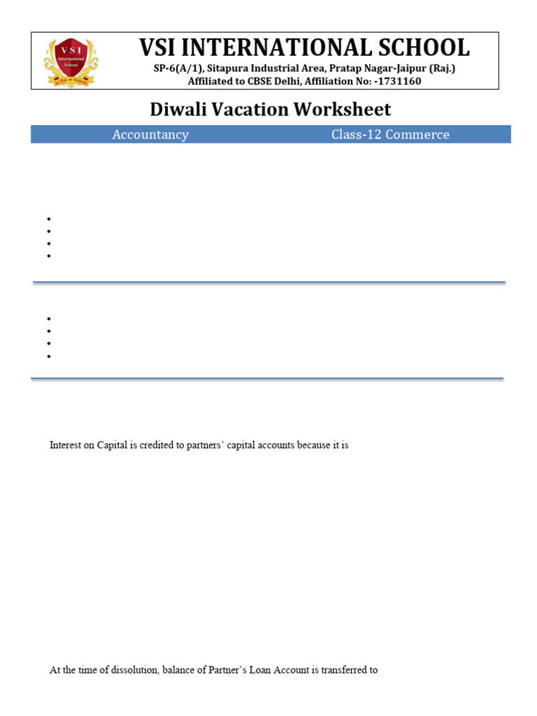 Diwali Vacation Worksheet for Accountancy | PDF | Balance Sheet ...
