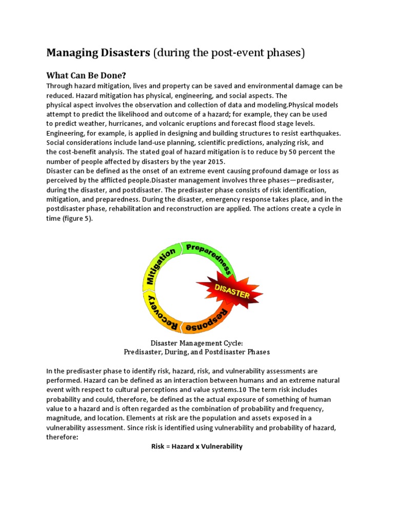 Managing Disasters (During The Post-Event Phases) : What Can Be Done ...