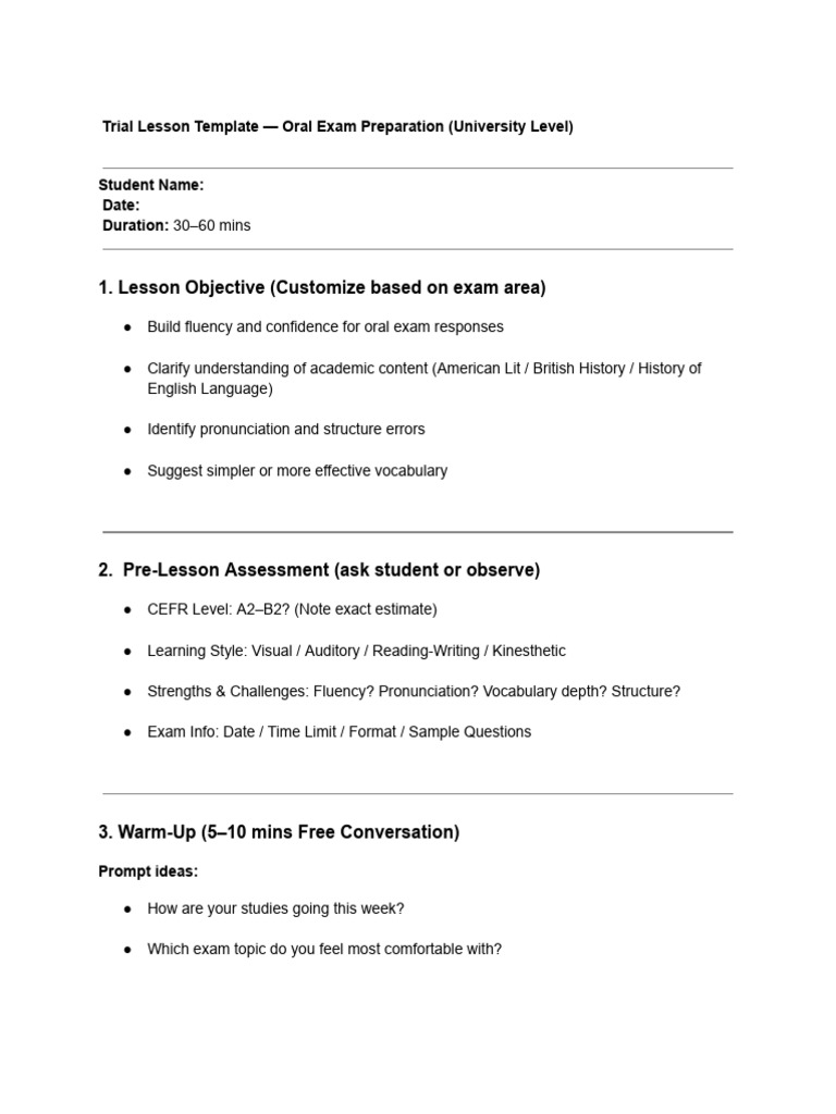 Oral Exam Prep Template for Students | PDF
