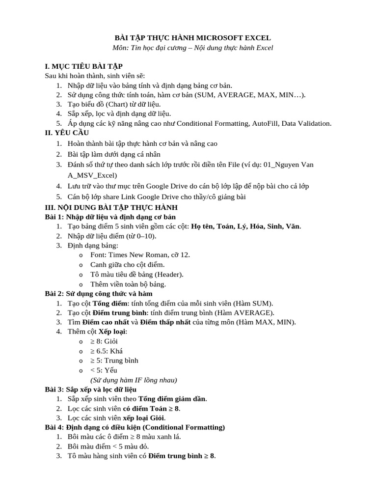 Bai TH Excel | PDF