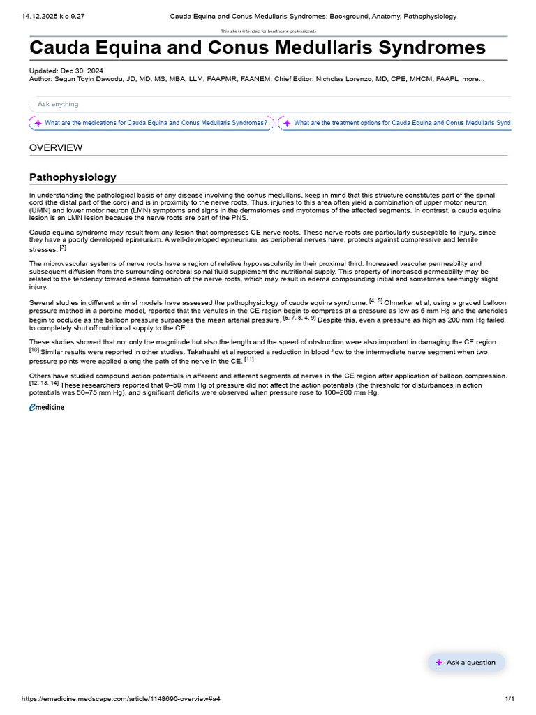 Cauda Equina and Conus Medullaris Syndromes Patofysiology | PDF | Nerve ...