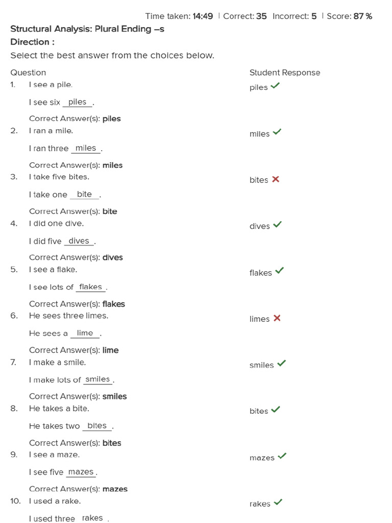 Structural Analysis - Plural Ending - S Activity | PDF