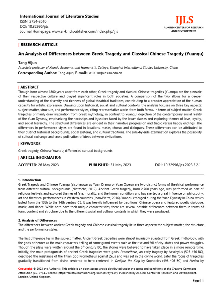 An Analysis of Differences Between Greek Tragedy A | PDF | Tragedy ...