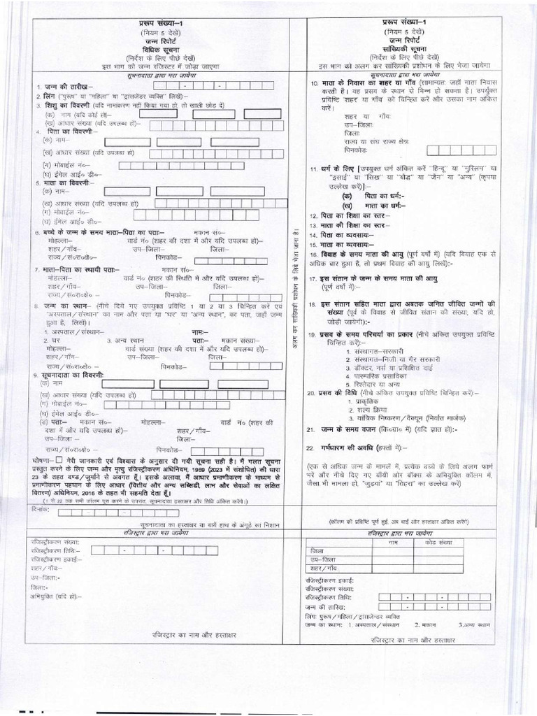 Bihar Janam Praman Patra Form | PDF