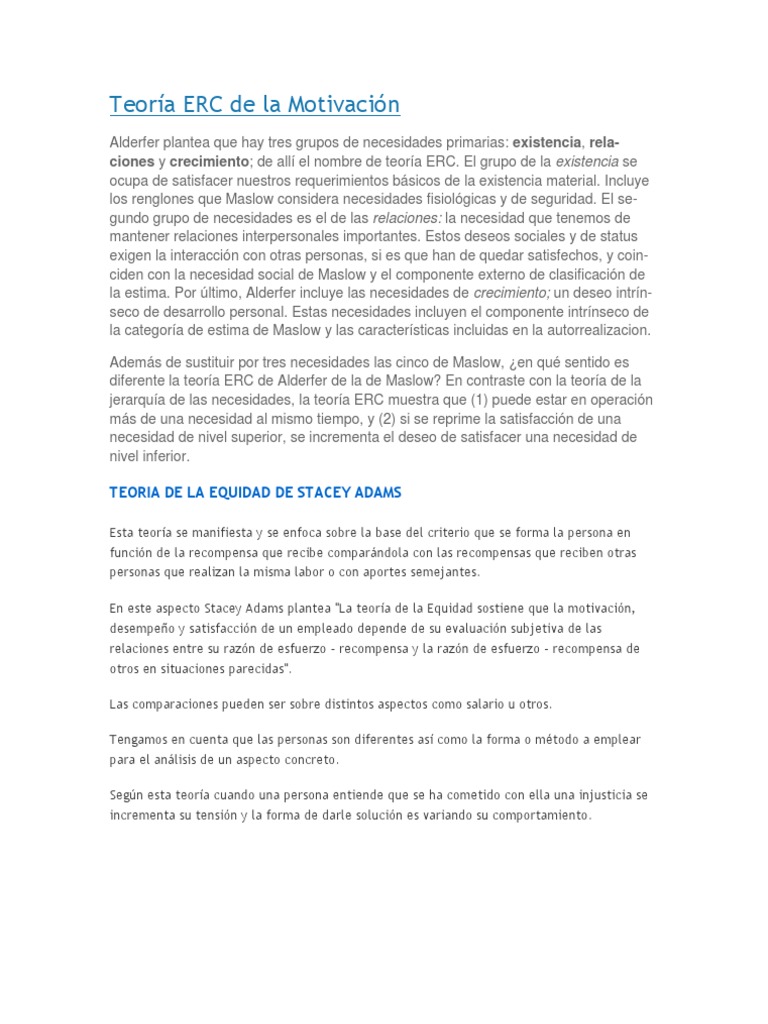 Teoría ERC de Alderfer | PDF | Motivación | Motivacional