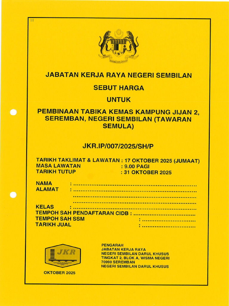 PDF Dokumen Sebutharga Jijan 2 (Tawaran Semula) | PDF