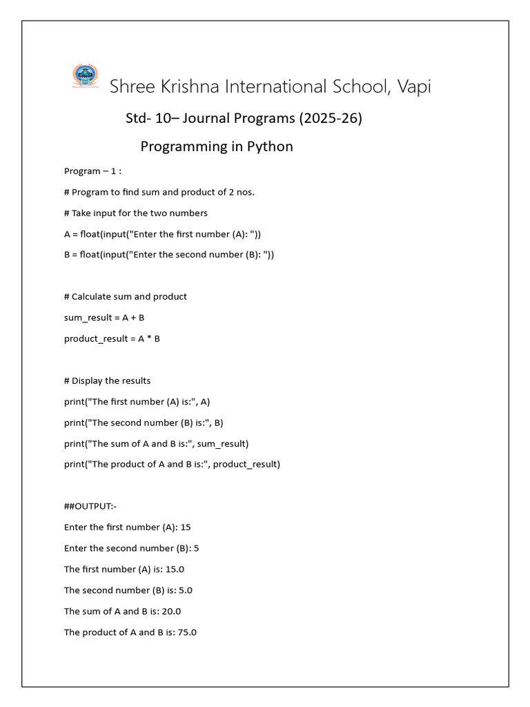 Shree Krishna International School, Vapi: Std-10 - Journal Programs ...