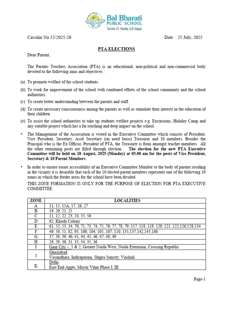 PTA Elections Announcement 2025 | PDF