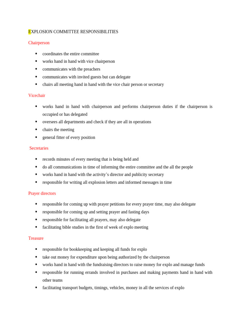 Explosion Committee Roles and Duties | PDF