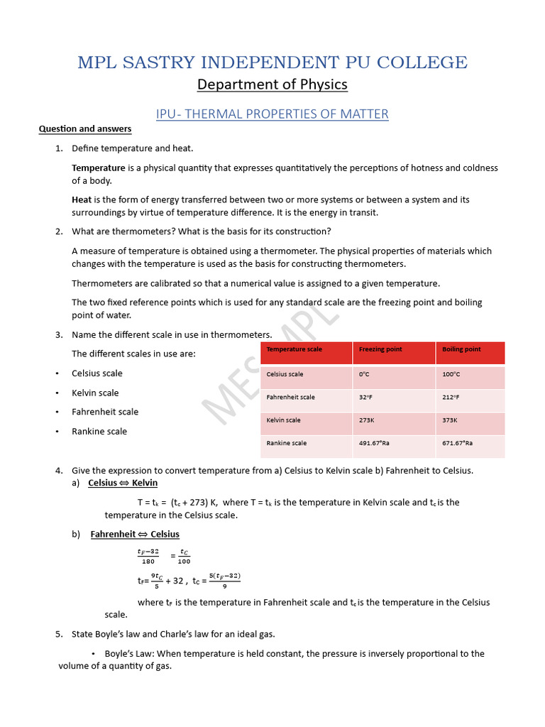 Thermal Properties of Matter Q & A | PDF | Thermal Expansion | Heat
