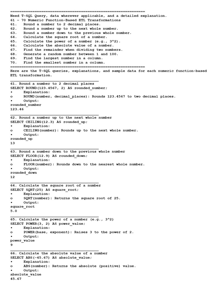 Numeric and Aggregate Transformations | PDF | Decimal | Exponential ...