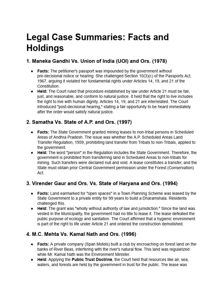 Key Indian Legal Case Summaries | PDF