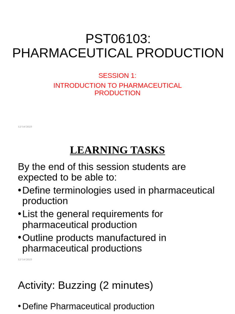 SESSION 1-Introduction To Pharmaceutical Production | PDF | Tablet ...