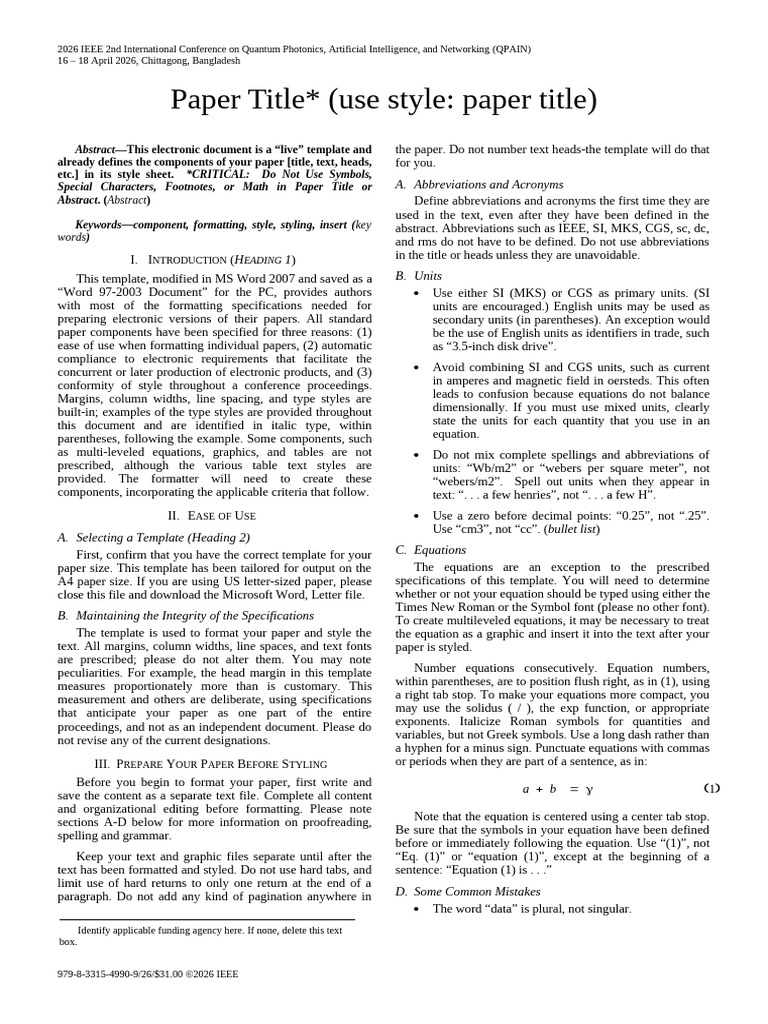 Qpain Conference Template A4 2026 | PDF | International System Of Units ...