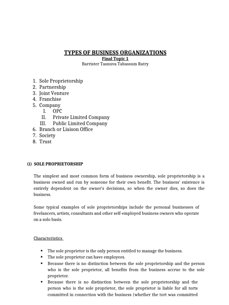 TYPES OF BUSINESS ORGANIZATIONS (1) | PDF | Partnership | Franchising