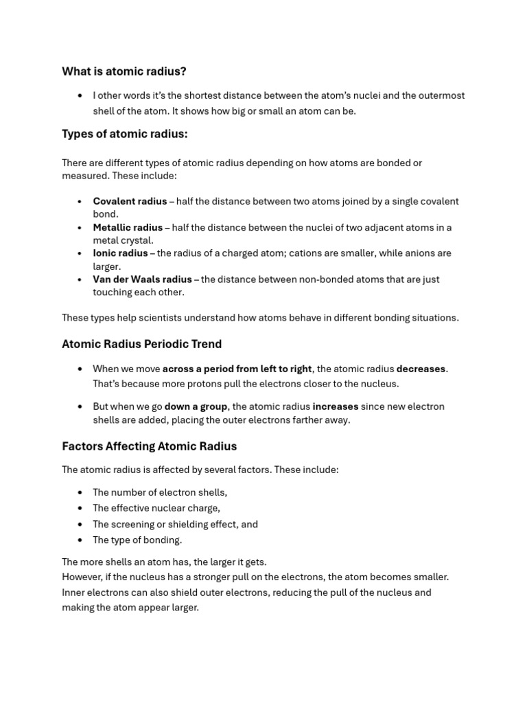 Understanding Atomic Radius and Its Types | PDF