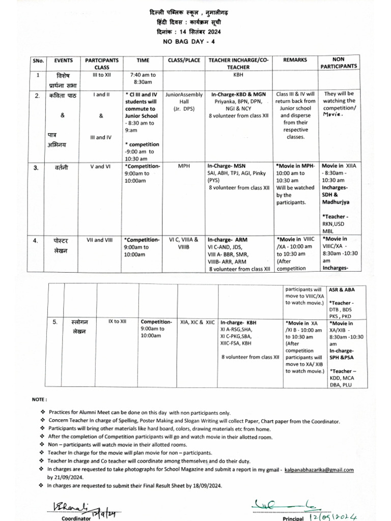 4th No Bag Day Program List | PDF