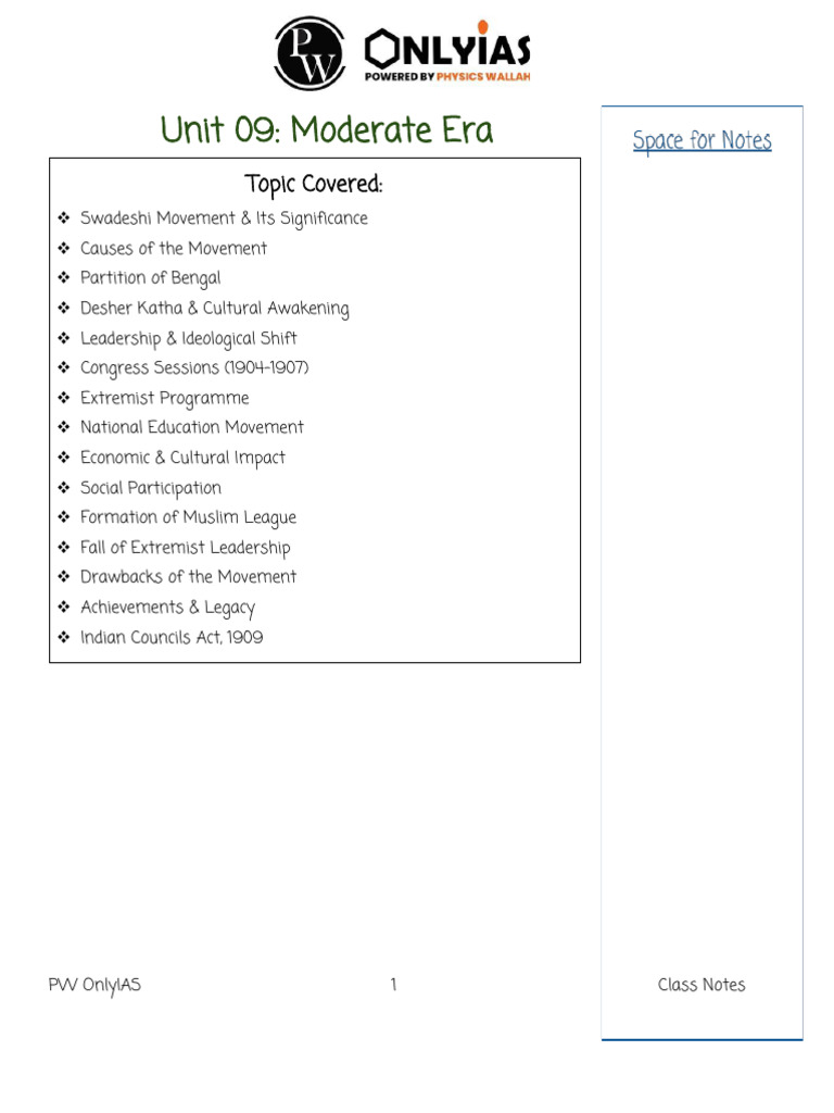 Compilation Notes (Unit 09 Moderate Era) | PDF | All India Muslim ...