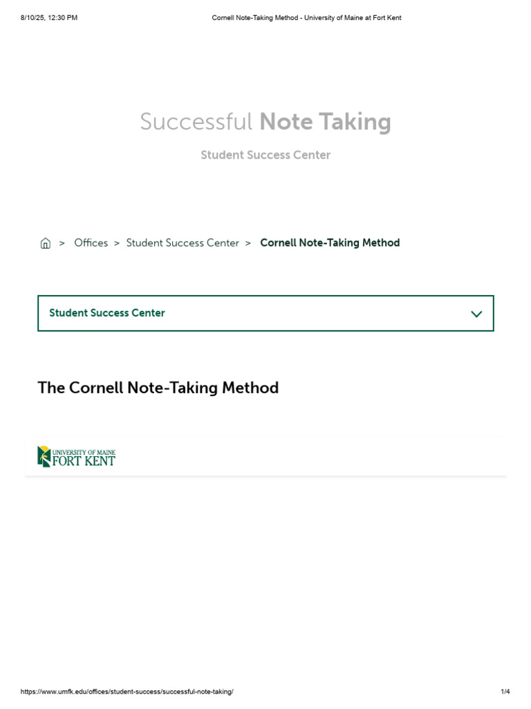 Cornell Note-Taking Method - University of Maine at Fort Kent | PDF ...