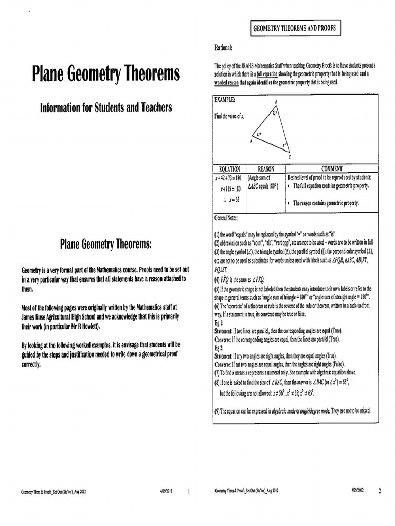 Plane Geometry Theorems Booklet | PDF