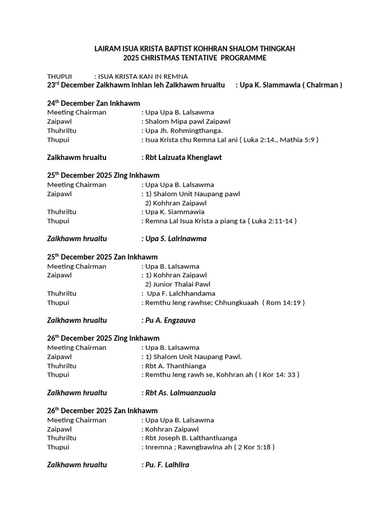 Christmas & Kum Thar Tentatiuve Prog | PDF