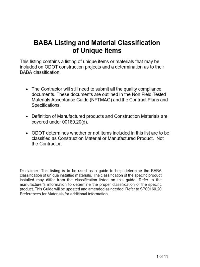 BABA Classification Guide for Unique Items | PDF