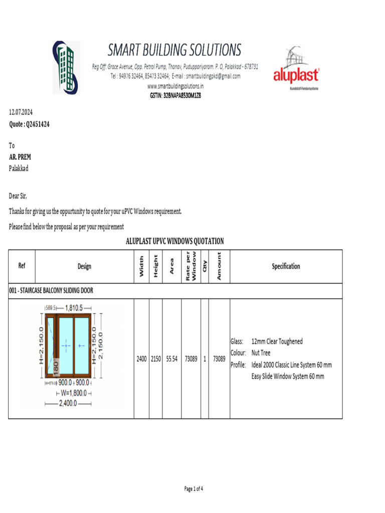 uPVC Windows Quotation Proposal | PDF